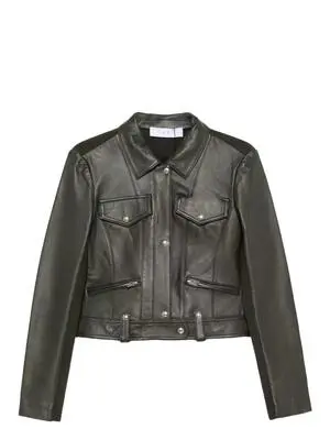 IRO PARIS Panelled Leather Jacket Green