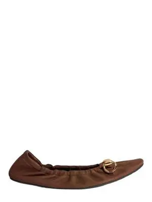 Gucci Prima Horsebit Leather Ballet Flats Brown
