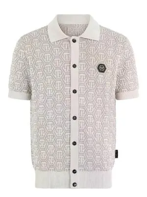 Philipp Plein Buttoned-up Polo Shirt Jacquard Monogram - Neutrals