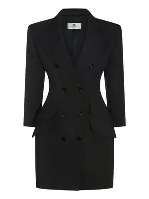 Elisabetta Franchi Double-breasted Peaked-lapel Mini Dress - Black