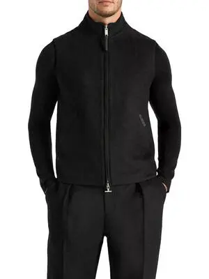 Manière De Voir Levi In Herringbone-brushed Wool Zip Gilet - Black