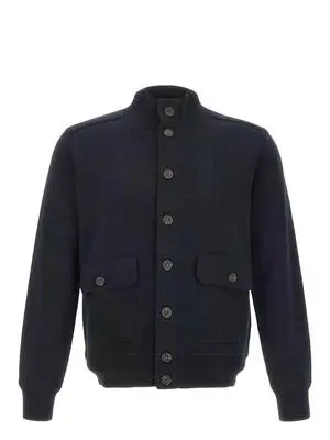 KANGRA High-neck Buttoned Cardigan - Blue