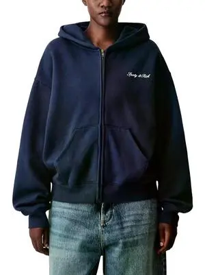 Sporty & Rich Signature Logo-embroidered Zip-up Hoodie - Blue