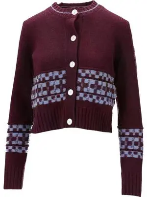 B.B. WALACE Geometric-pattern Ribbed-trim Cardigan - Red
