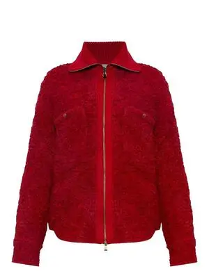Moncler Tweed Zip-up Shirt Jacket Red
