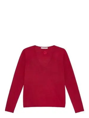 Malìparmi Rose-embroidered V-neck Sweater - Red