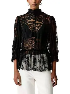 VICOLO Lace-overlay Peplum Blouse - Black