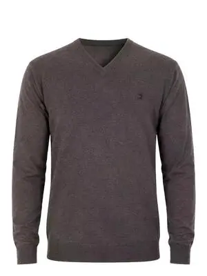 UOMINITALIANI V-neck Embroidered-logo Sweater - Grey