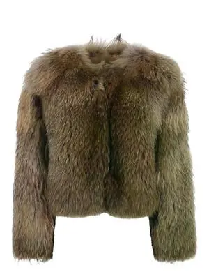 SWORD 6644 Collarless Faux-fur Jacket - Brown