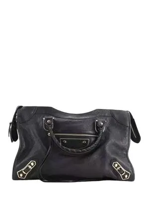 Balenciaga City Classic Metallic Edge Bag Leather Medium Satchel - Black