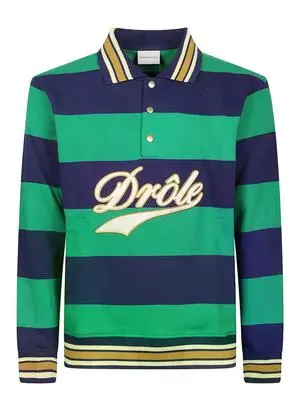 Drole De Monsieur Striped Logo-patch Polo Shirt - Green