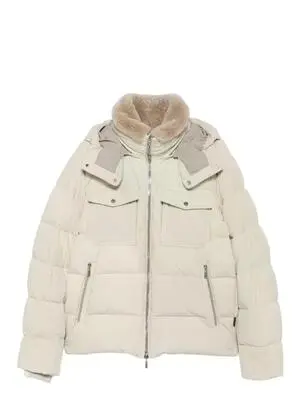 MOORER Alarick Shearling-collar Quilted Jacket - Neutrals