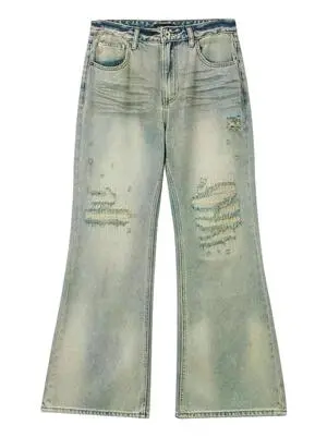 TOUT A COUP Distressed Flared Jeans - Blue