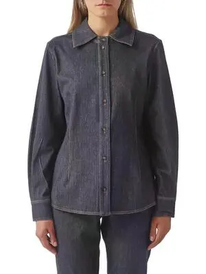 Max Mara Contrast-stitch Long-sleeved Shirt - Blue