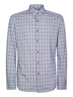 XACUS Geometric-print Spread-collar Shirt - Blue