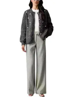 SILVIAN HEACH Crystal-embellished Brushed-knit Cardigan - Grey