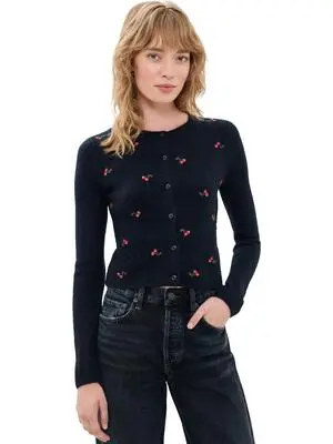 DAZE Muse Embroidered Fitted Cardigan - Cherry