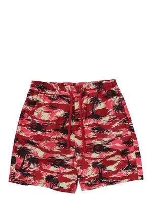 A BATHING APE Palm Tree Camo Relaxed Fit Beach Shorts - Red