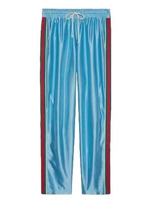 Gucci Shiny Jersey Jogging Pant With Web - Azure