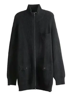 Yohji Yamamoto Ribbed-knit Zip-up Cardigan - Black
