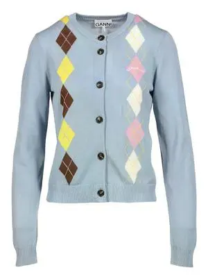 GANNI Cardigan In Argyle - Blue