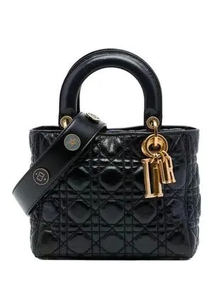 Dior 2018 Small Crinkled Patent Cannage My Abcdior Lady Satchel - Black