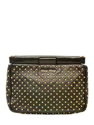 Miu Miu 2010-2026 Studded Leather Frame Clutch Bag - Black