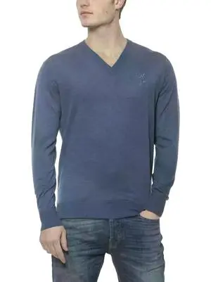 BILLIONAIRE Embroidered-logo V-neck Sweater - Blue