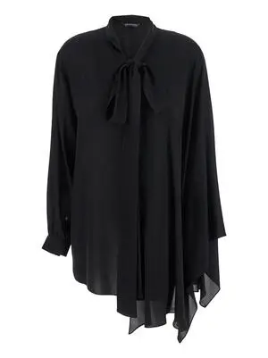 BALENCIAGA Balenciaga Women Black Blouse With Pussybow Collar And Asymmetric Design In Silk Woman