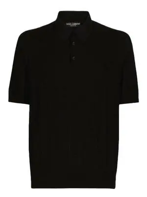 Dolce & Gabbana Dolce Gabbana Logo Jacquard Short-sleeved Polo Shirt - Black