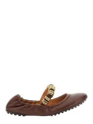 TOD'S Tod's Women 'Dee' Brown Ballerinas With Decorative Rings On The Front In Leather Woman Multicolor