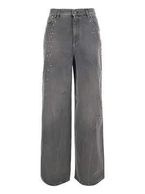 GOLDEN GOOSE Grey Jeans With Studs And Logo Patch On The Back In Denim For - Gray