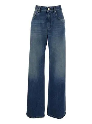 Brunello Cucinelli Blue Jeans With Logo Patch On The Rear And Monil Detail On The Loop In Denim - Multicolor