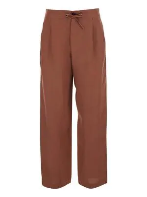 Brunello Cucinelli Brunello Cucinelli Women Brick Red Wide Leg Pants With Zip Button Closure And Drawstring In Linen Blend For Women Multicolor