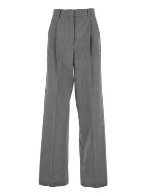 GOLDEN GOOSE Grey Wide Leg Trousers With All-over Prince Of Wales Print In Wool For - Multicolor