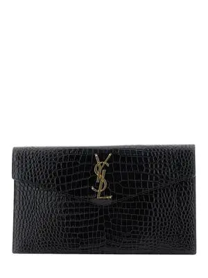 Saint Laurent Clutch 'logo' With Logo Plate On The Front In Black Leather For - Multicolor