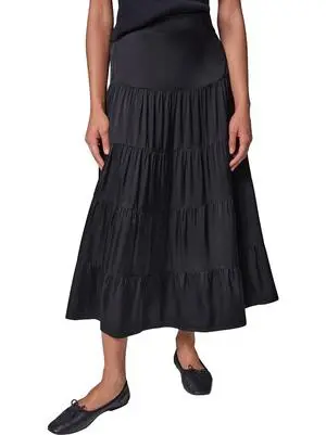 Donna Karan New York Satin Tiered Midi Skirt Black