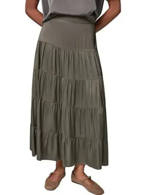 Donna Karan New York Satin Tiered Midi Skirt Sage