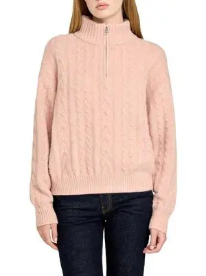 WAYF West Half Zip Cable Knit Sweater - Blush