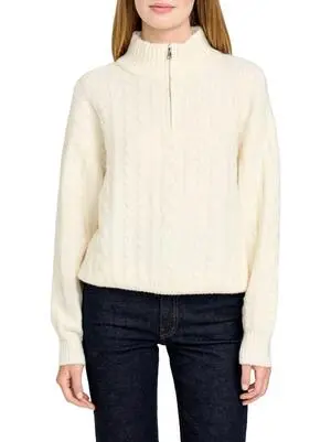 WAYF West Half Zip Cable Knit Sweater - Ivory