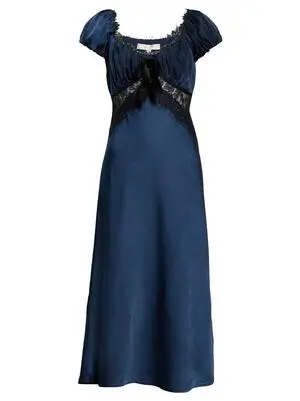 WAYF Mira Lace Trim Puff Sleeve Dress - Navy