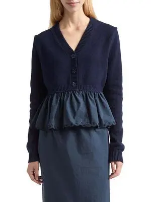 Cecilie Bahnsen Peplum Recycled Cashmere Blend Cardigan - Navy
