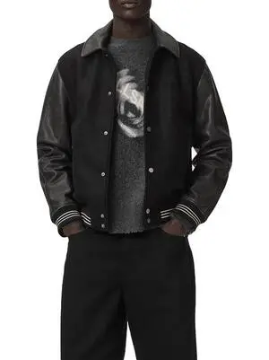 ALLSAINTS Vanson Wool & Leather Bomber Jacket - Black
