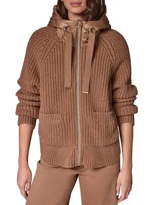 Donna Karan New York Mixed Media Down Fill Hooded Shirtjacket - Camel