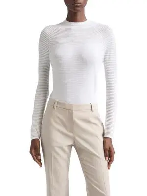Lafayette 148 New York Textured Stripe Merino Wool Sweater - Cloud