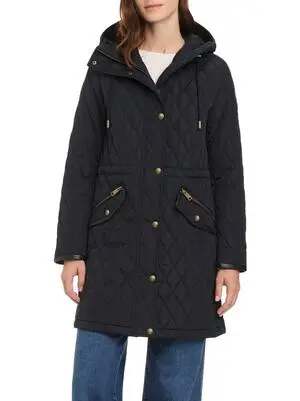 Vince Camuto Diamond Quilted Hooded Coat - Black