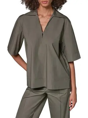 Donna Karan New York Embroidered Poplin Short Sleeve Top - Sage