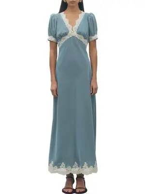 MAUDE CLUB Sabrina Lace Trim Maxi Dress - Teal