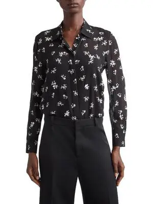 Lafayette 148 New York Scottie Embellished Silk Blouse - Black Multi