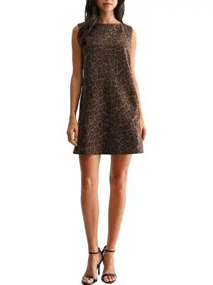 QUINCY MAE Faux Suede Shift Minidress - Leopard